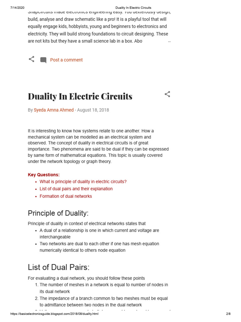 Duality in Electric Circuits | PDF | Electrical Network | Computer Engineering