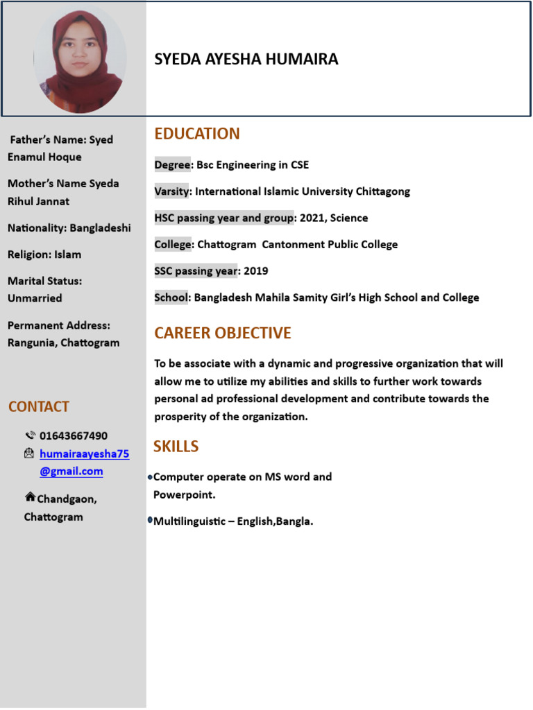 CV - Ayesha Humaira | PDF | Business
