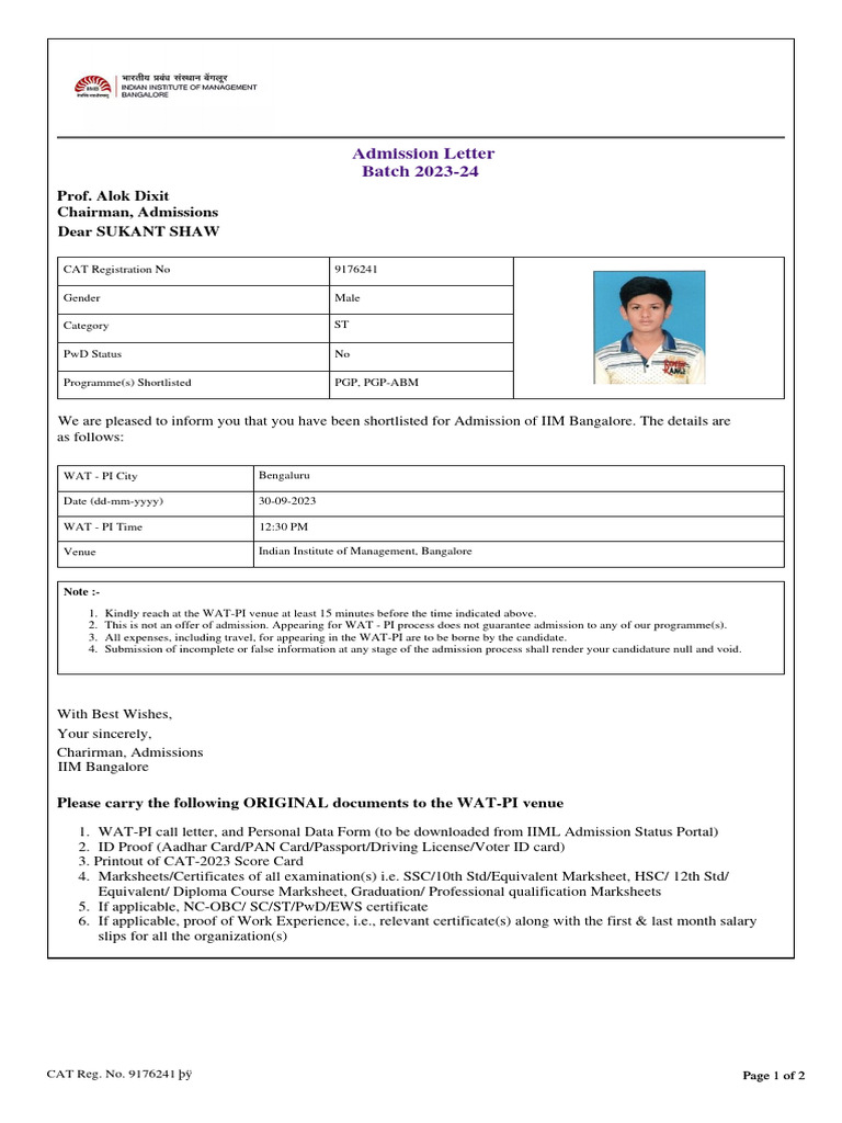 IIM LUCKNOW Interview Letter PDF | PDF