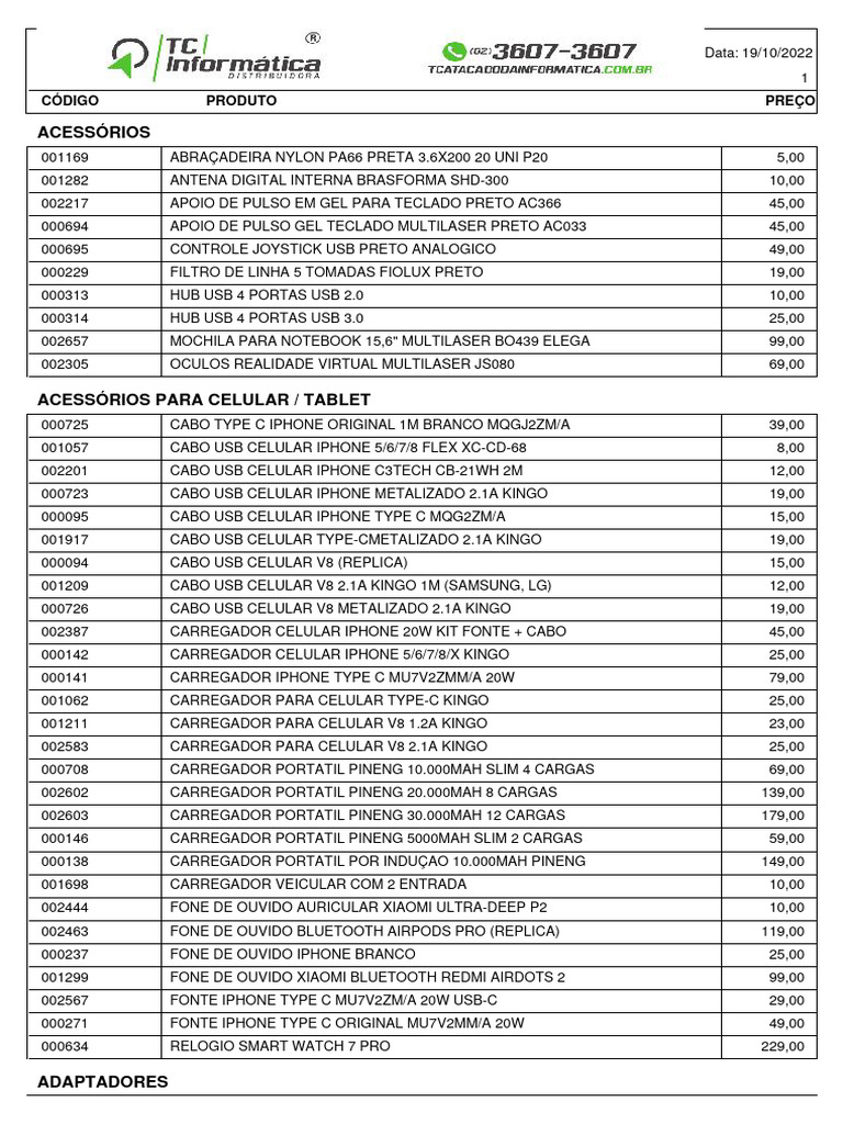 Tabela TC Informatica 191022 | PDF | Memória de acesso aleatório (RAM) | Pen-drive