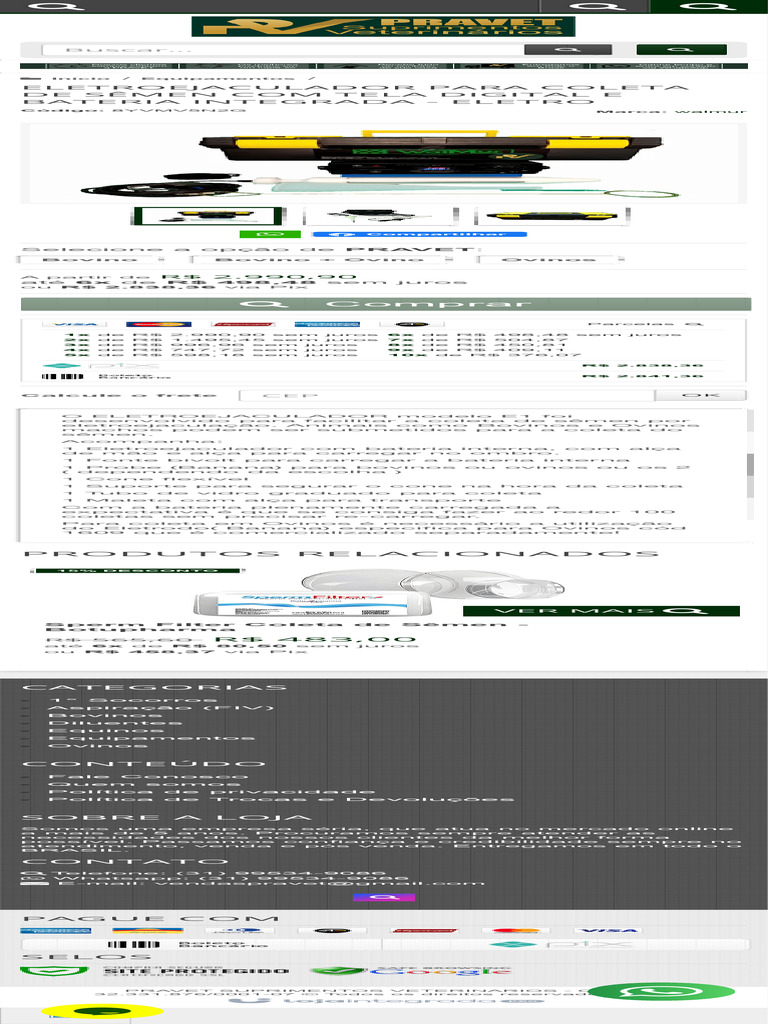 Eletroejaculador Para Coleta de Sêmen Com Tela Digital e Bateria Integrada - Eletro - PRAVET | PDF