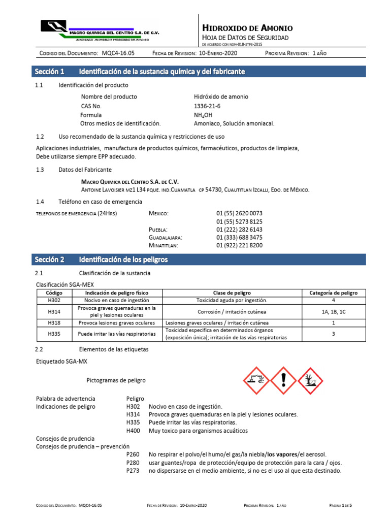 49 - HDS Hidroxido de Amonio Macroquimica | PDF 49 - HDS Hidroxido de Amonio Macroquimica | PDF