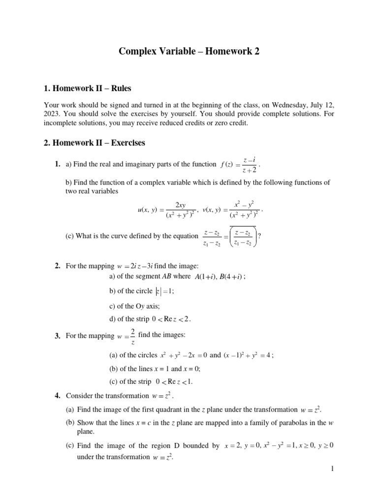 Complex Variable - Homework 2 | PDF