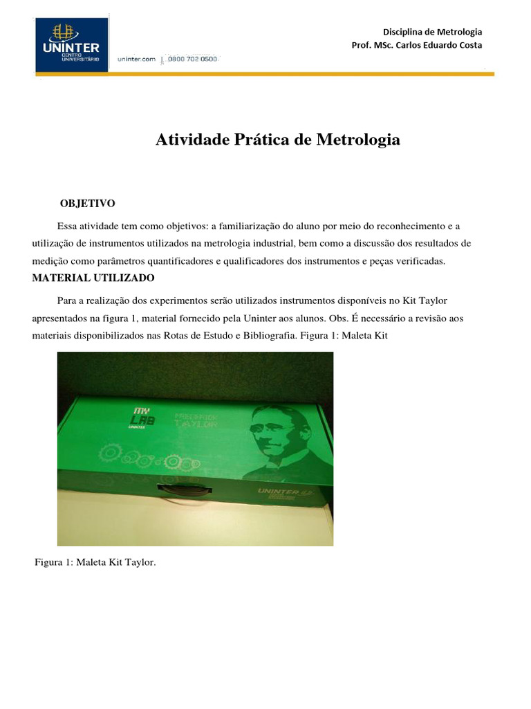 ATIVIDADE PRATICA - Metrologia | PDF | Metrologia | Science