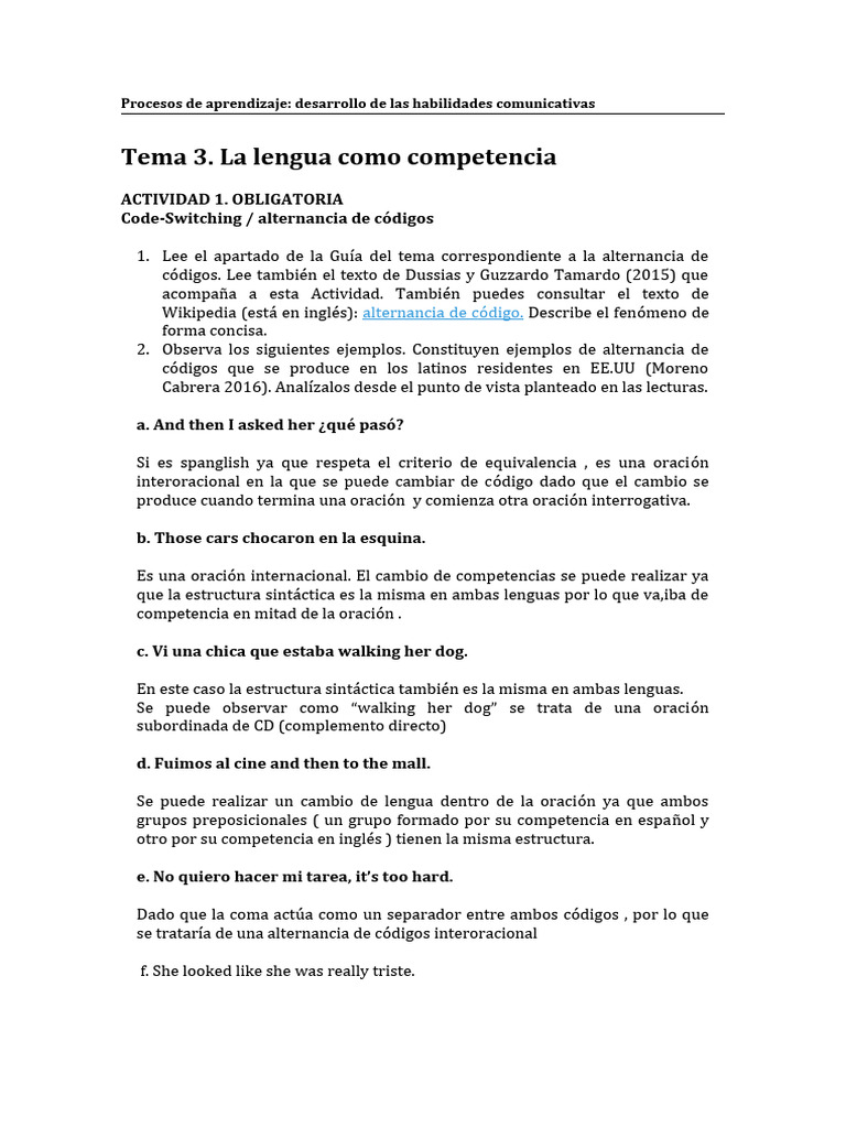 Actividad 1 Alternancia de Codigos | PDF | Lingüística