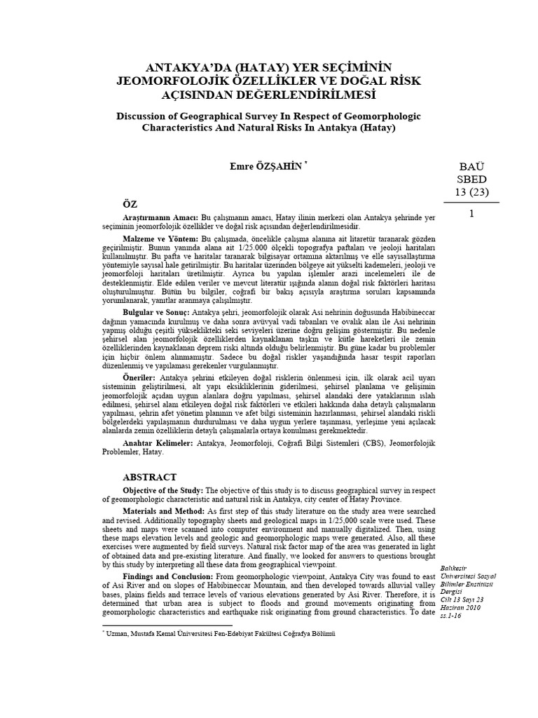 Antakya - Da Hatay Yer Se - M - N - N Jeomorfoloj - K - Zell - Kler Ve Do - Al R - SK A ...