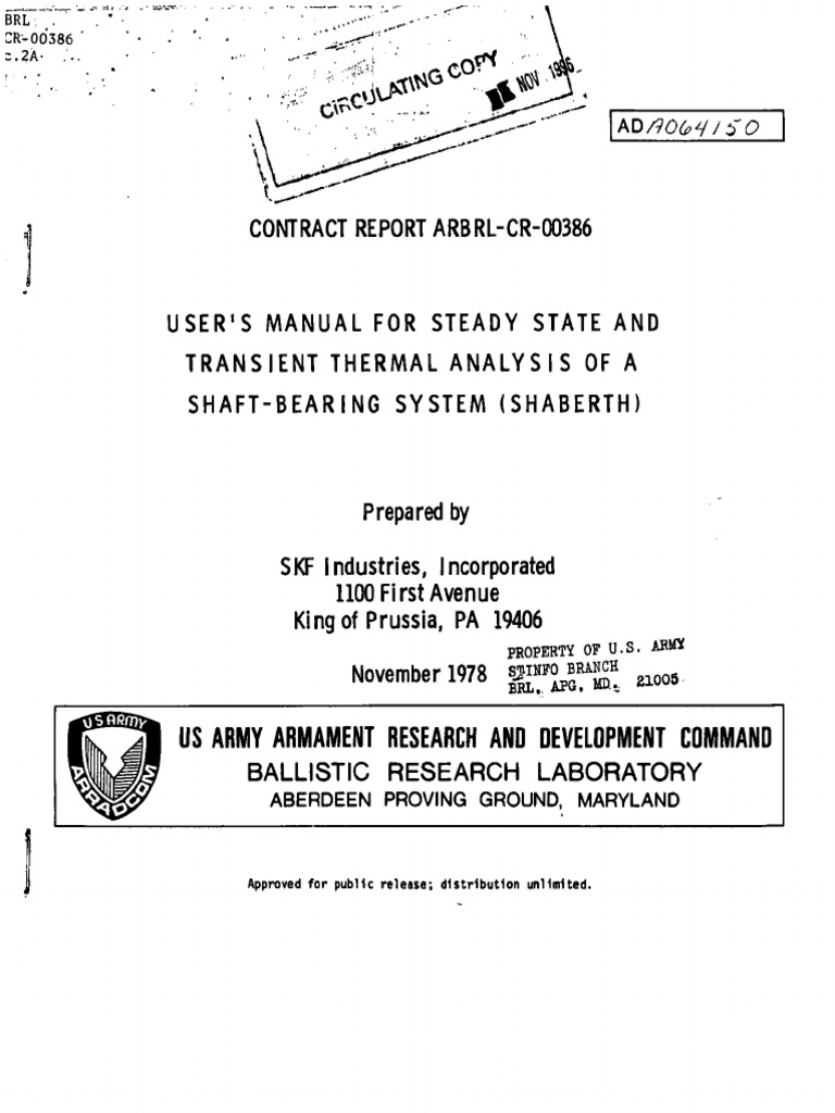 User's Manual For Steady State and Transient Thermal Analysis of A Shaft-Bearing System ...