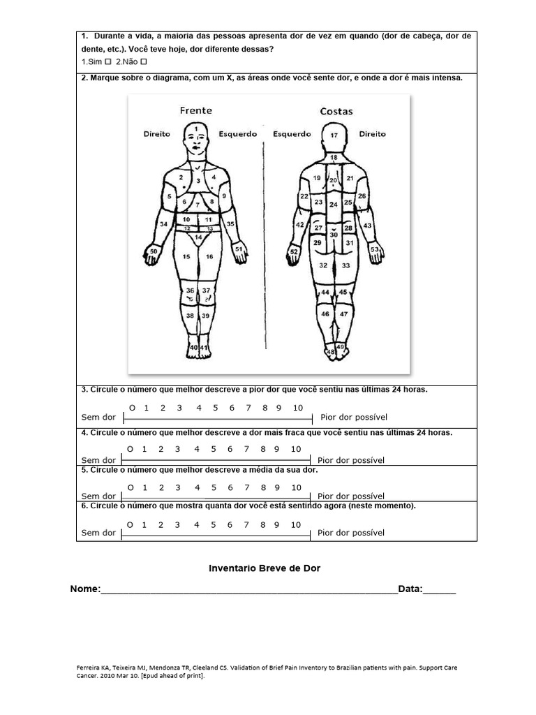 Breve Inventario de Dor | PDF | Dor | Medicina Clínica Breve Inventario de Dor | PDF | Dor | Medicina Clínica