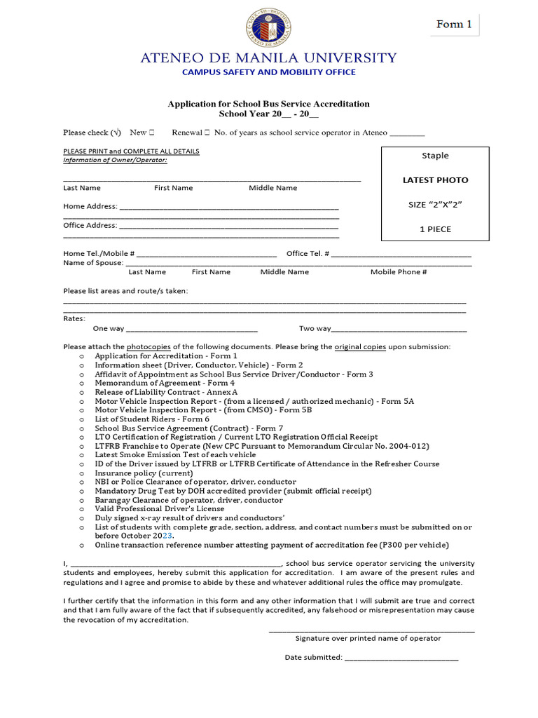 Application For Accreditation - Form 1 | PDF | Transport