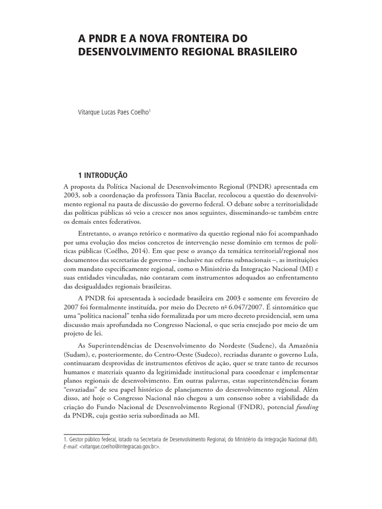 A PNDR e A Nova Fronteira Do Desenvolvimento Regional Brasileiro | PDF ...