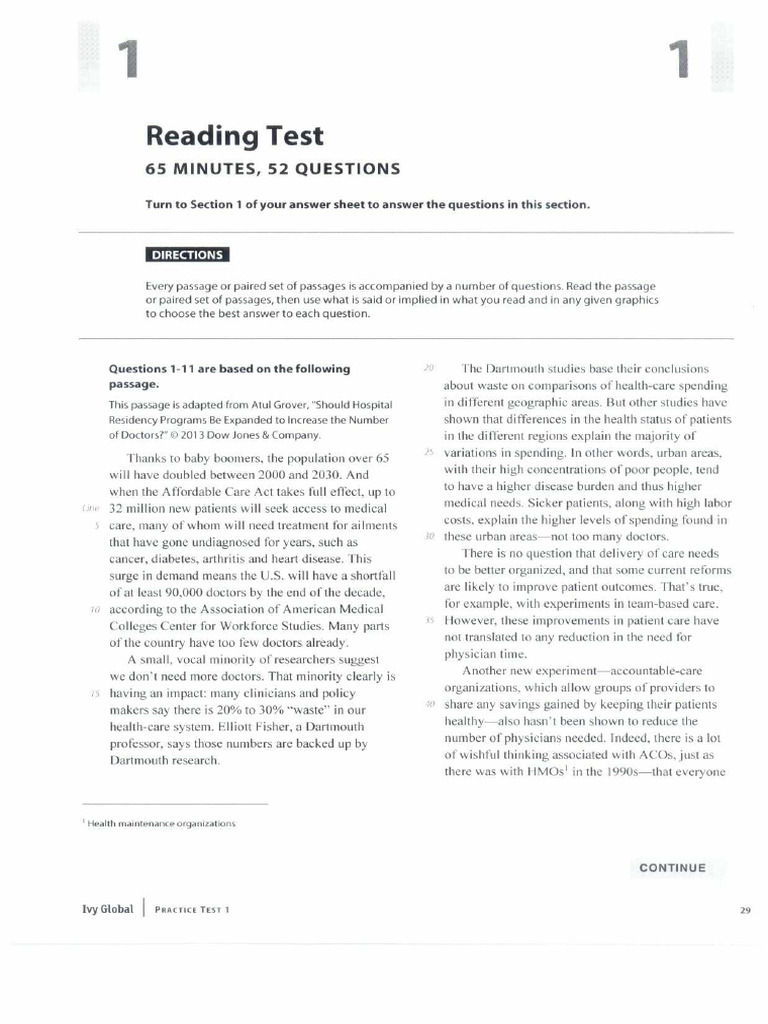 Ivy Global New SAT 4 Practice Tests-Test 1-34-93 | PDF