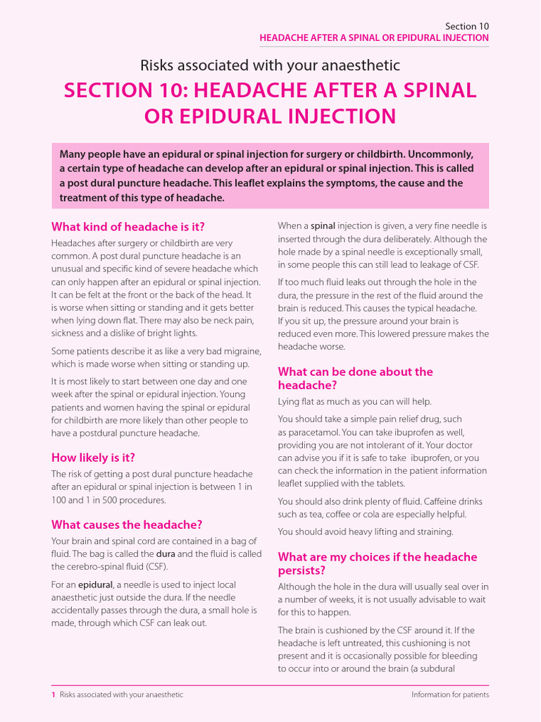 Headache After Epidural or Spinal Injection - 230909 - 230909 - 192233 ...