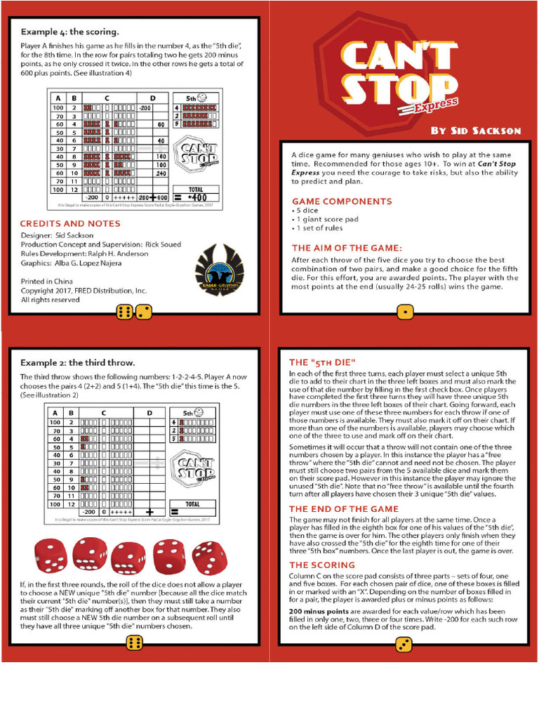 Cant - Stop - Express - Rules для печати | PDF