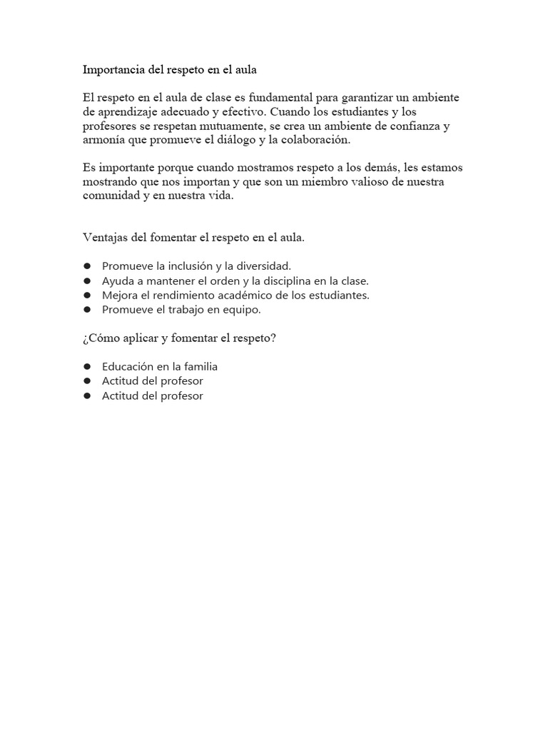 Importancia Del Respeto En El Aula Pdf