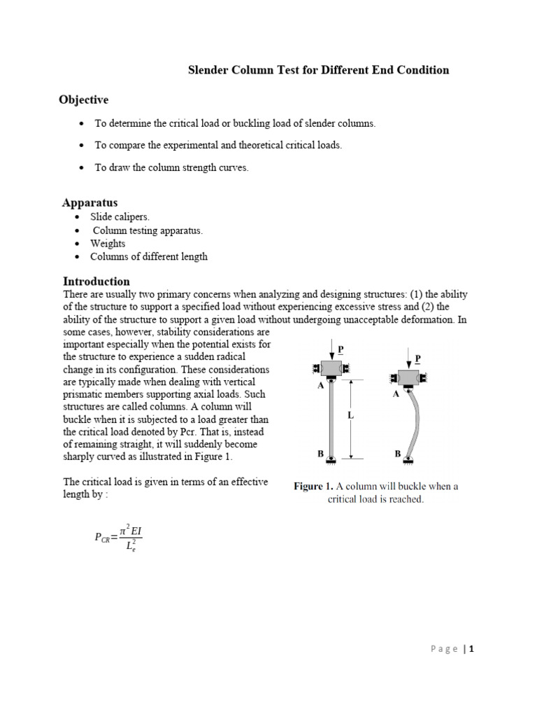 Slender Column Test For Different End Cond | PDF | Buckling | Column