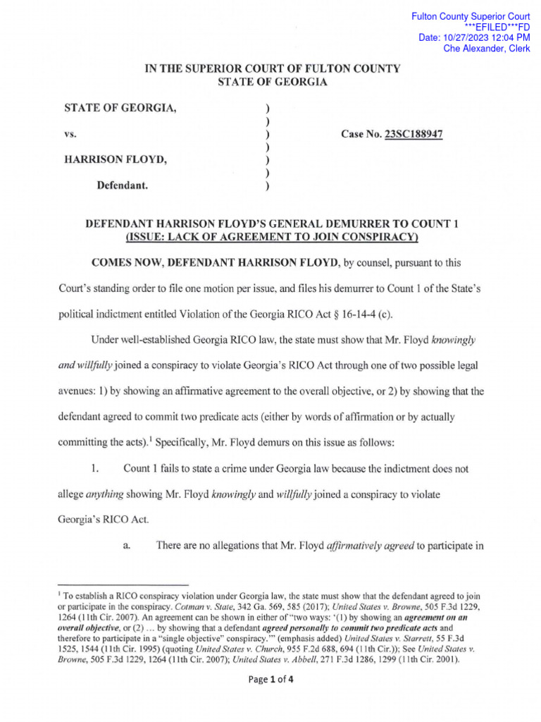 Harrison Floyd Fulton County Motion | PDF | Racketeer Influenced And ...