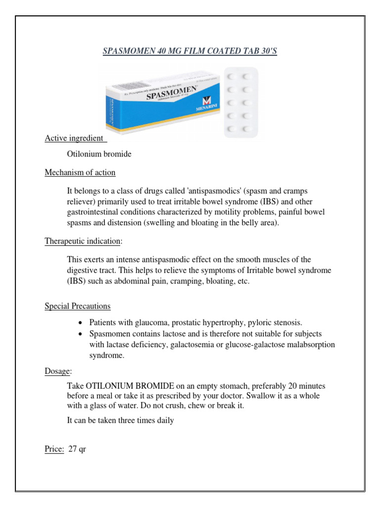 Spasmomen 40 MG Film Coated Tab 30'S | PDF