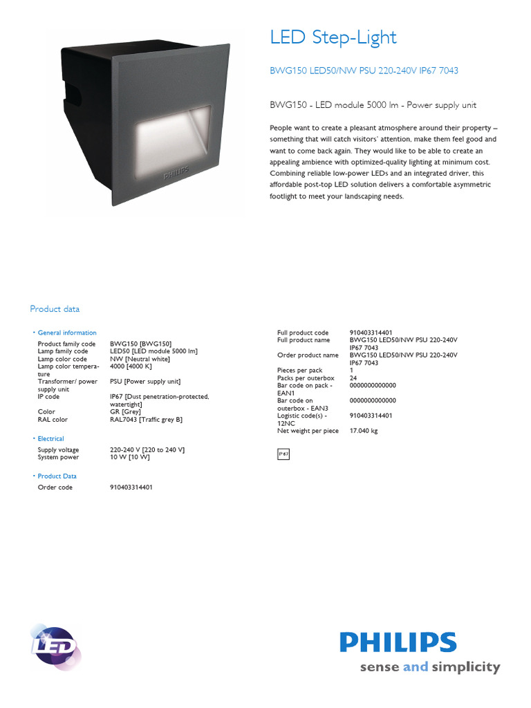 BWG150 Led50 WW Psu 220-240V Ip67 7043 | PDF