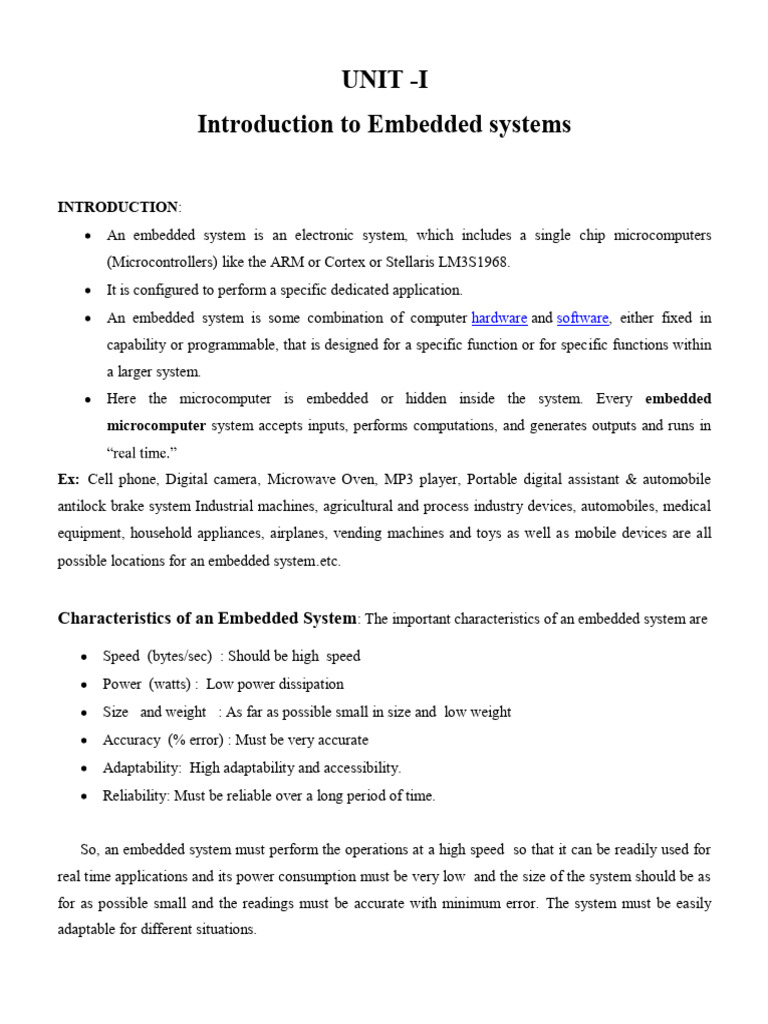 Unit 1 Notes Parrt 1 | PDF | Embedded System | Central Processing Unit