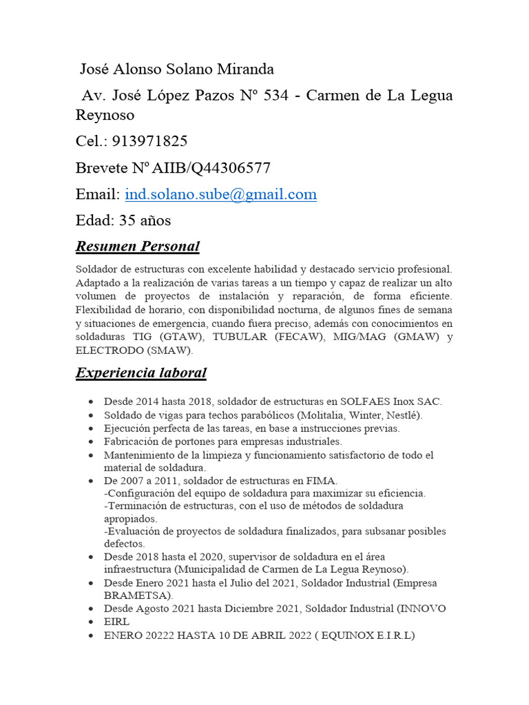 CV Jose Solano Actualizado-1 | PDF