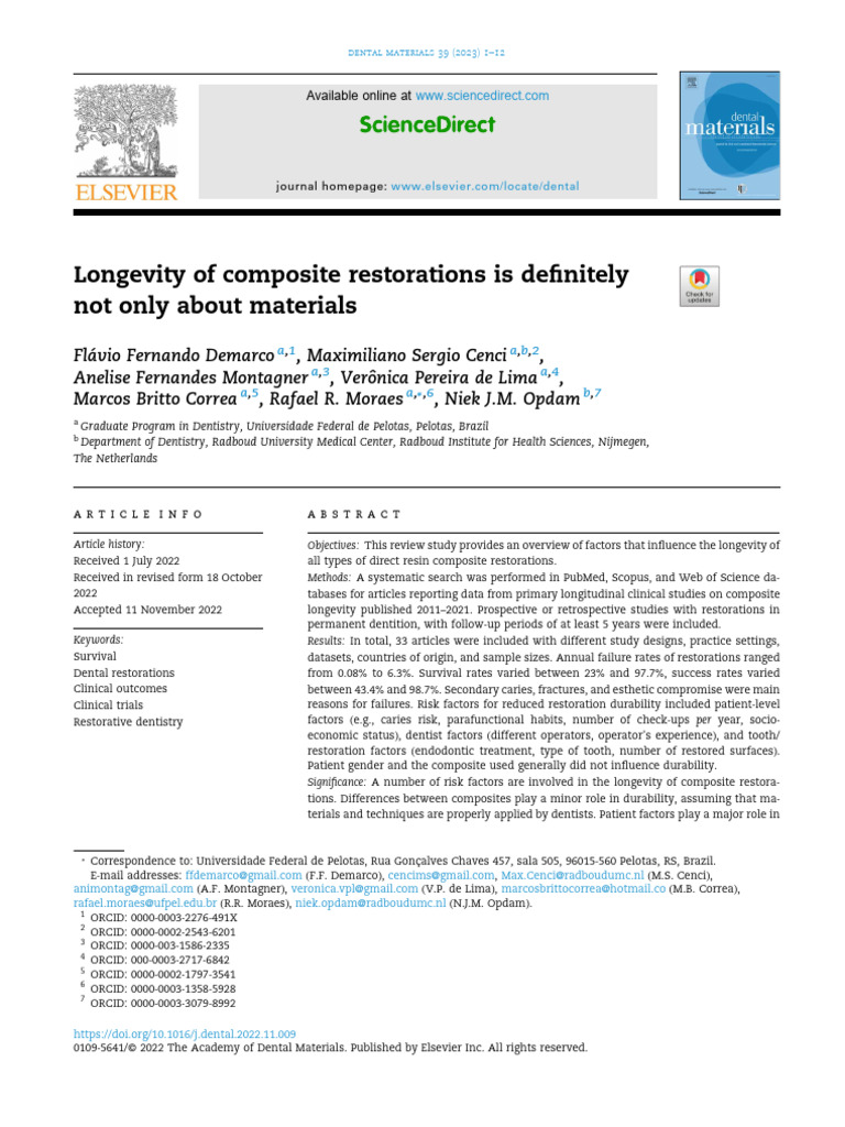 2023 Longevity of Composite Restorations Is Definitely Not Only About ...