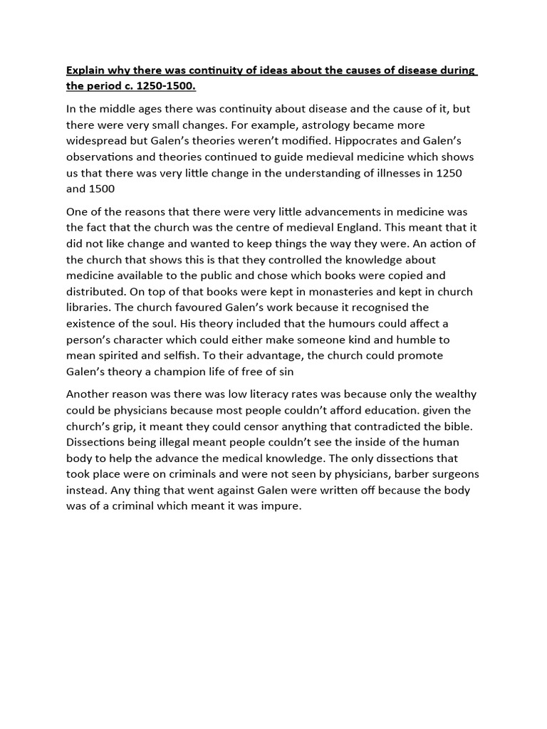 Explain Why There Was Continuity of Ideas About The Causes of Disease During The Period C | PDF