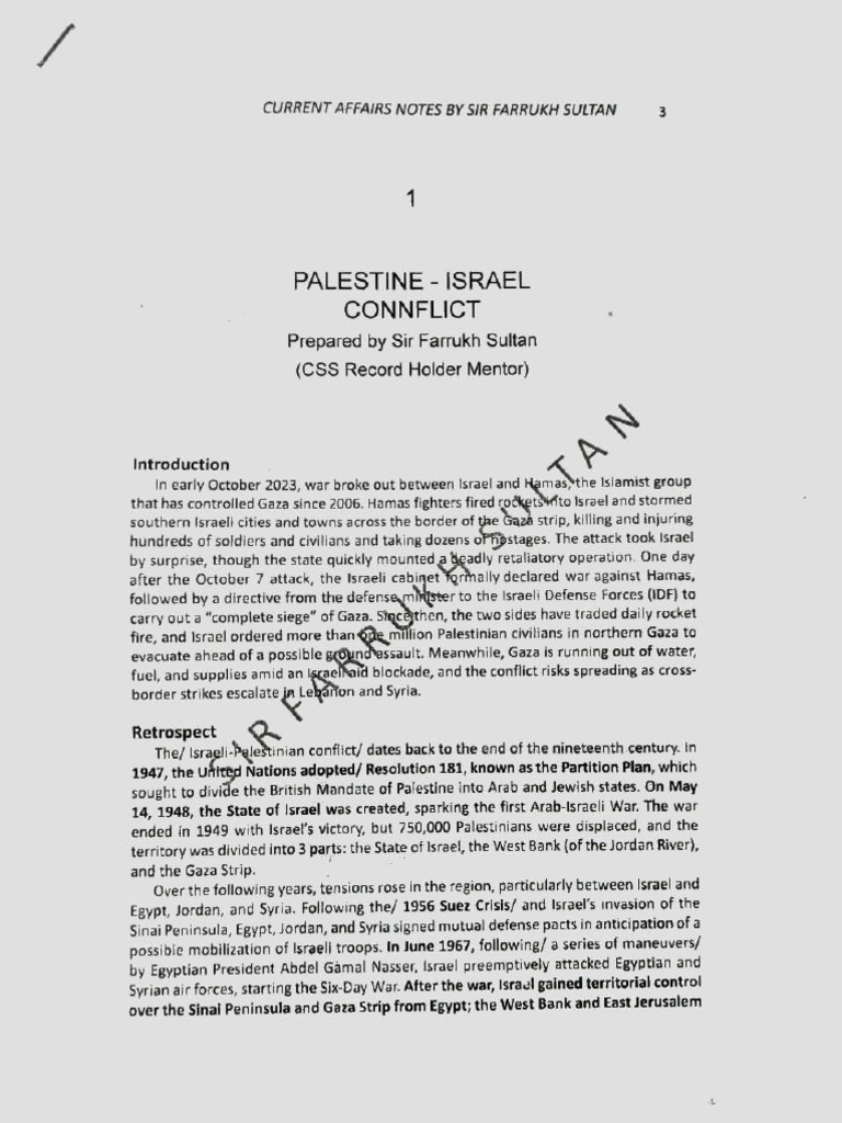 Palestine Conflict by Sir Farrukh Sultan | PDF