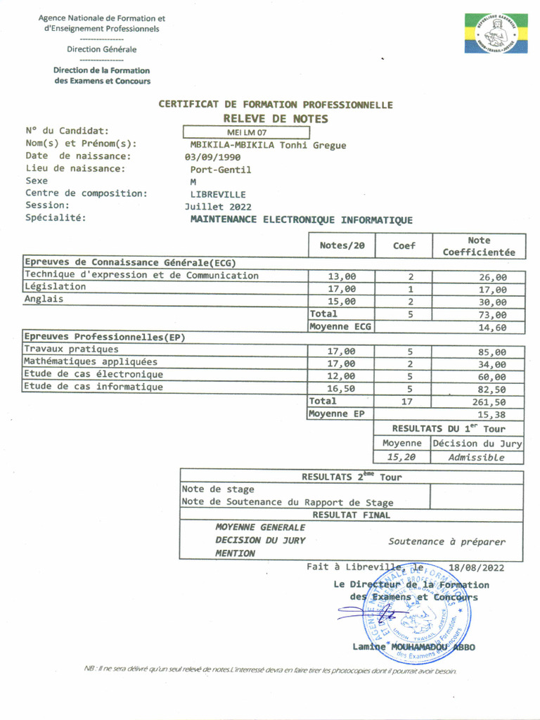 Certificat de Formation Professionnelle | PDF