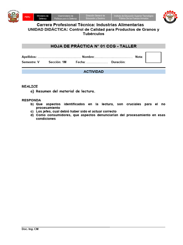 Hoja de Practica #01 TALLER | PDF