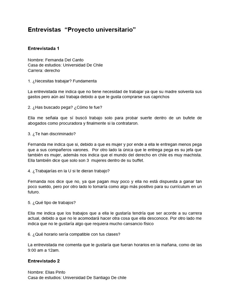 Entrevistas Proyecto 01 | PDF