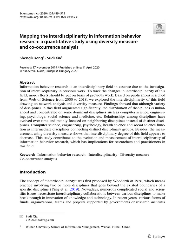 Deng, Xia 2020 - Mapping The Interdisciplinarity in Information | PDF | Interdisciplinarity ...