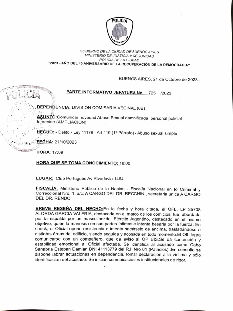 Parte Informativo: Abuso Sexual Policial | PDF