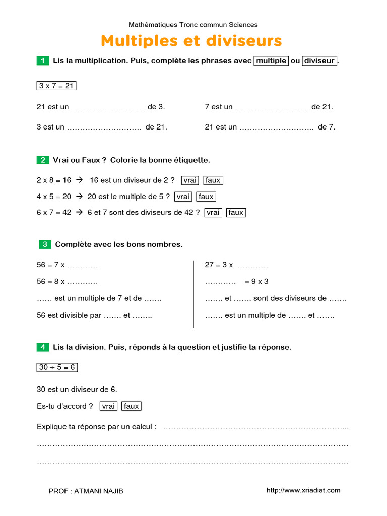 Exercices sur multiples et diviseurs CM1 | PDF | Échecs | Théorie (échecs)