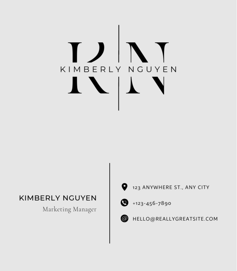 Grey Black Modern Elegant Name Initials Monogram Business Card | PDF