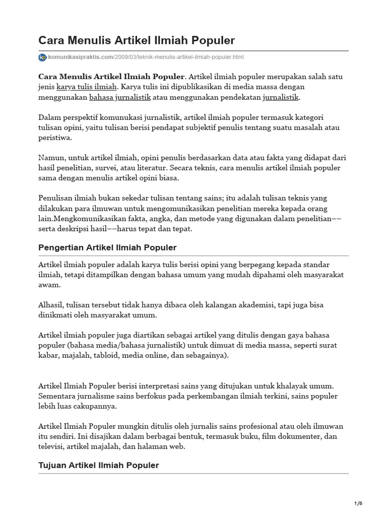 Cara Menulis Artikel Ilmiah Populer | PDF