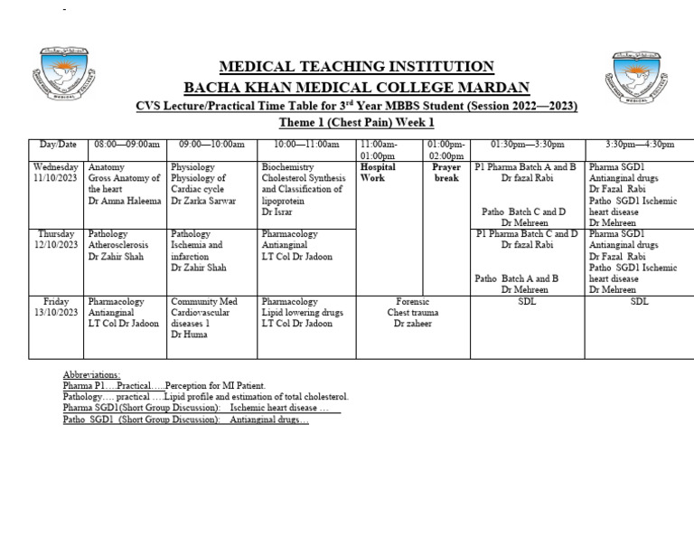 CVS Third Year Timetable Week 1 | PDF