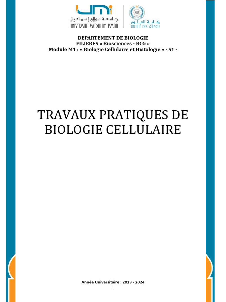 TP de Biologie Cellulaire S1 | PDF | Noyau (biologie) | Cellule (Biologie)