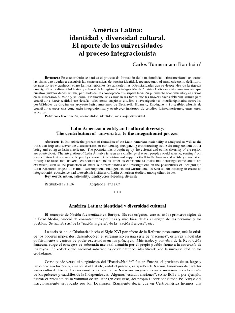 América Latina. Identidad y Diversidad Cultural | PDF | America latina ...