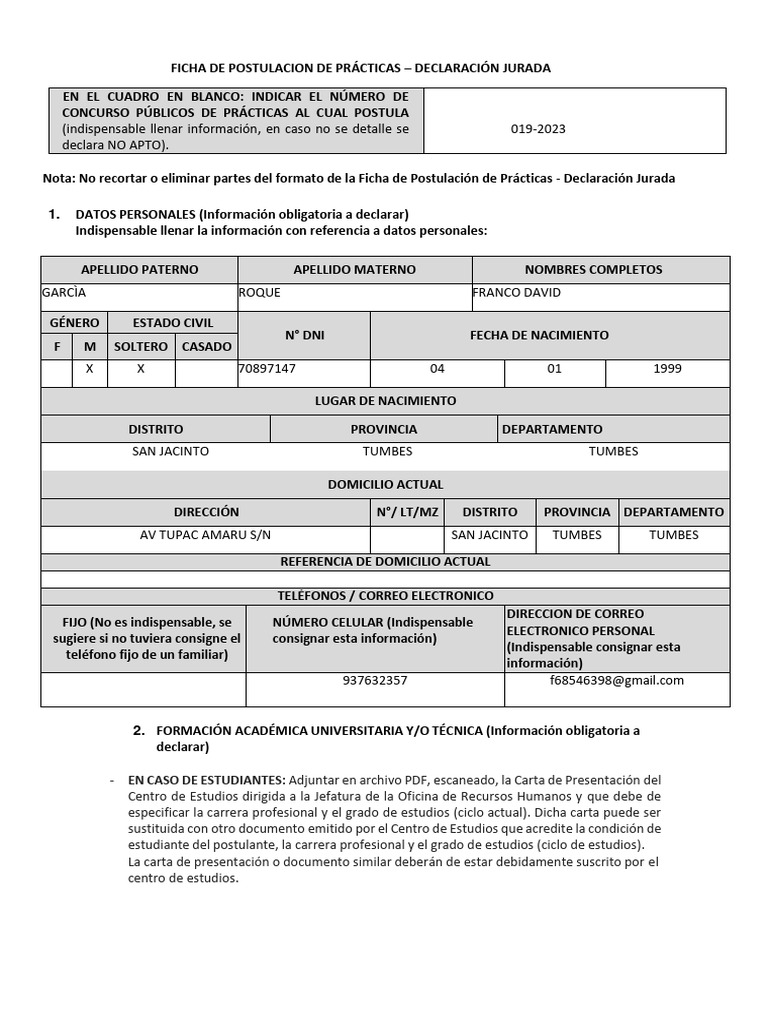 Ficha de Postulacion-Fdgr | PDF