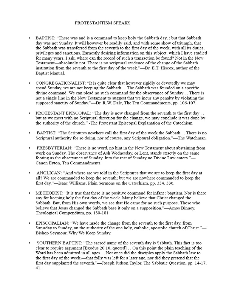 Protestantism Speaks | PDF | Sabbath In Christianity | Jesus
