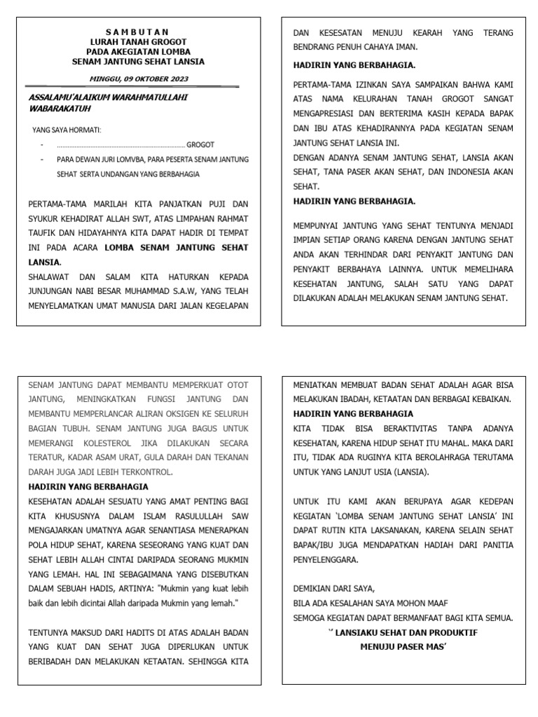 Sambutan Senam Lurah | PDF