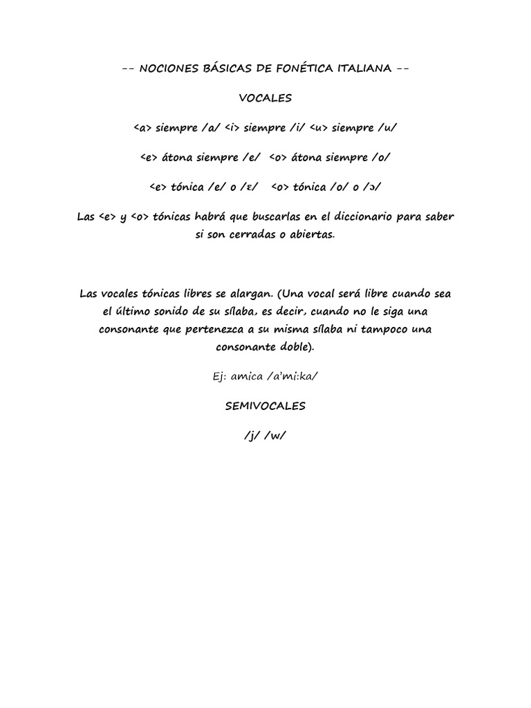 Nociones Básicas de Fonética Italiana | PDF | Comunicación humana | Idiomas