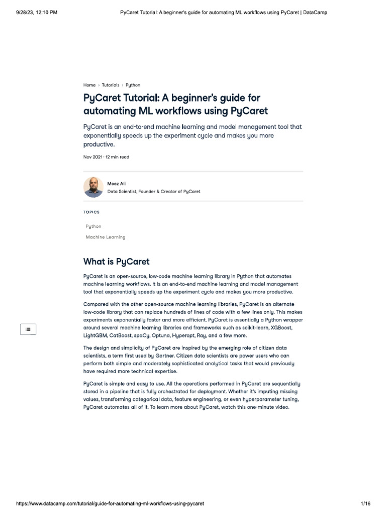 Pycaret Datacamp Tutu | PDF
