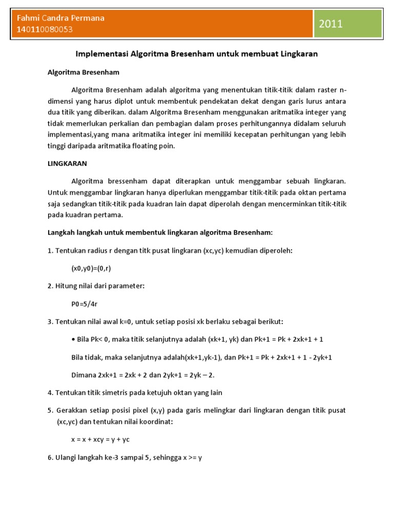 Algoritma Bresenham: Lingkaran C | PDF