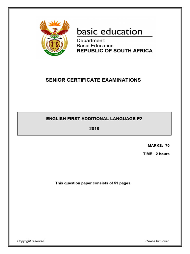 Senior Certificate Examinations: English First Additional Language P2 2018 | PDF | Strange Case ...