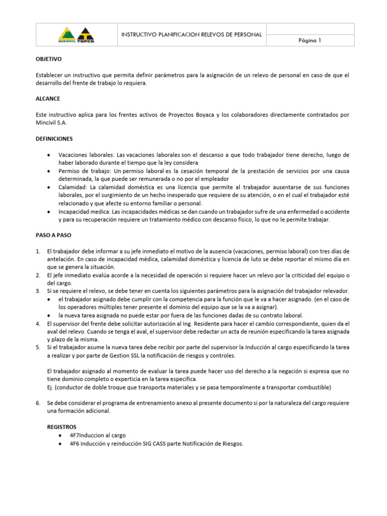 Instructivo Planificacion Relevos de Personal | PDF | Planificación