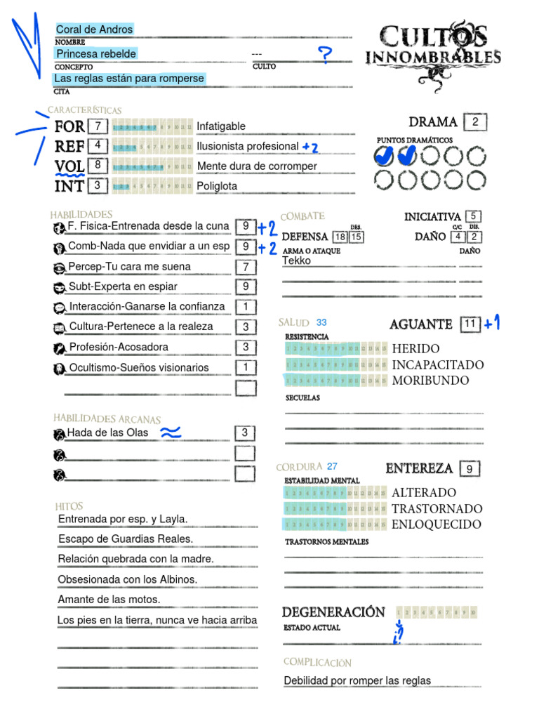 Ficha Ejemplo para Cultos Innombrables | PDF