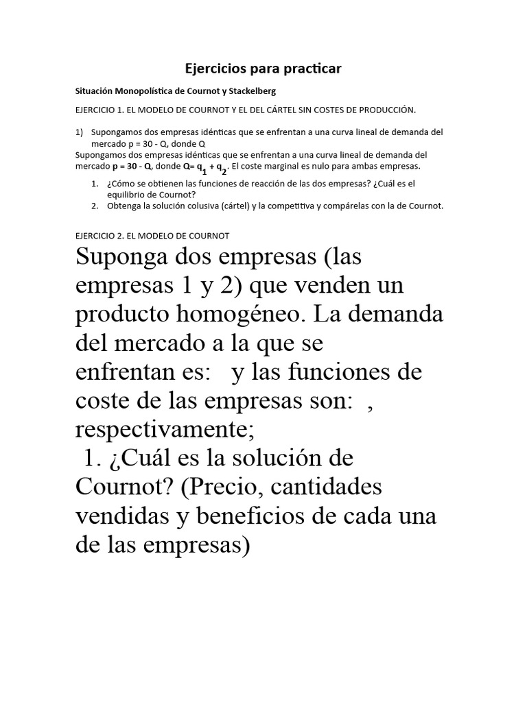 Ejercicios para Practicar | PDF | Mercado (economía) | Precios