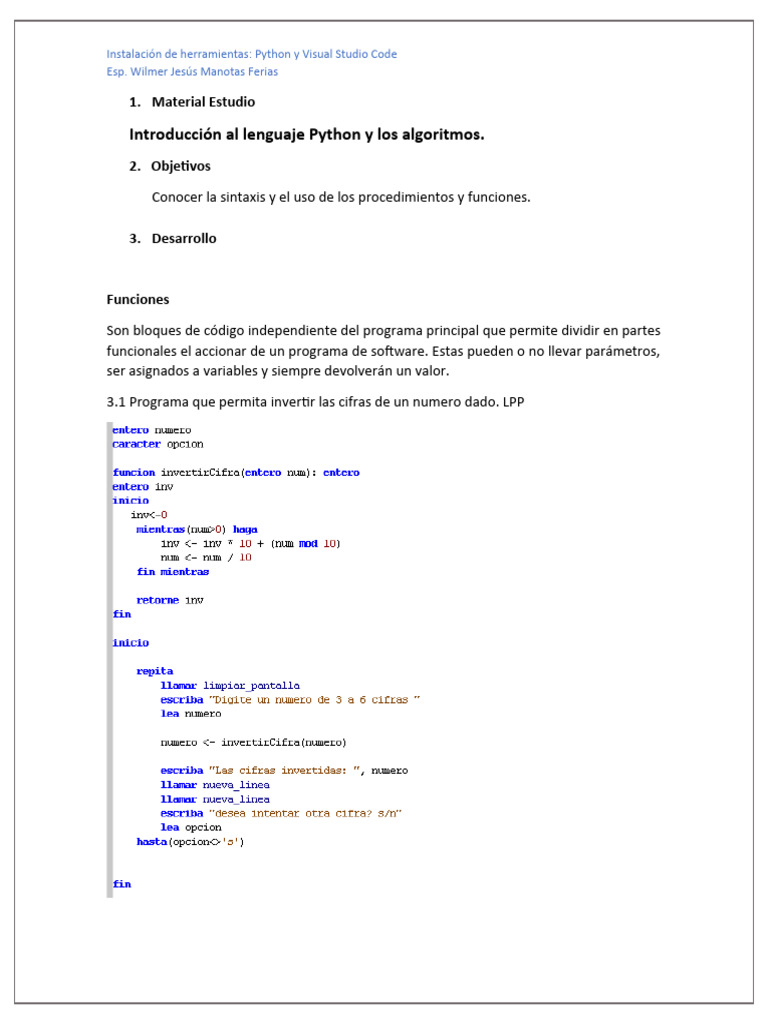5nnMaterialnEstudionProcedimientosnynFunciones 6662f2640f4f023 | PDF | Python (lenguaje de ...