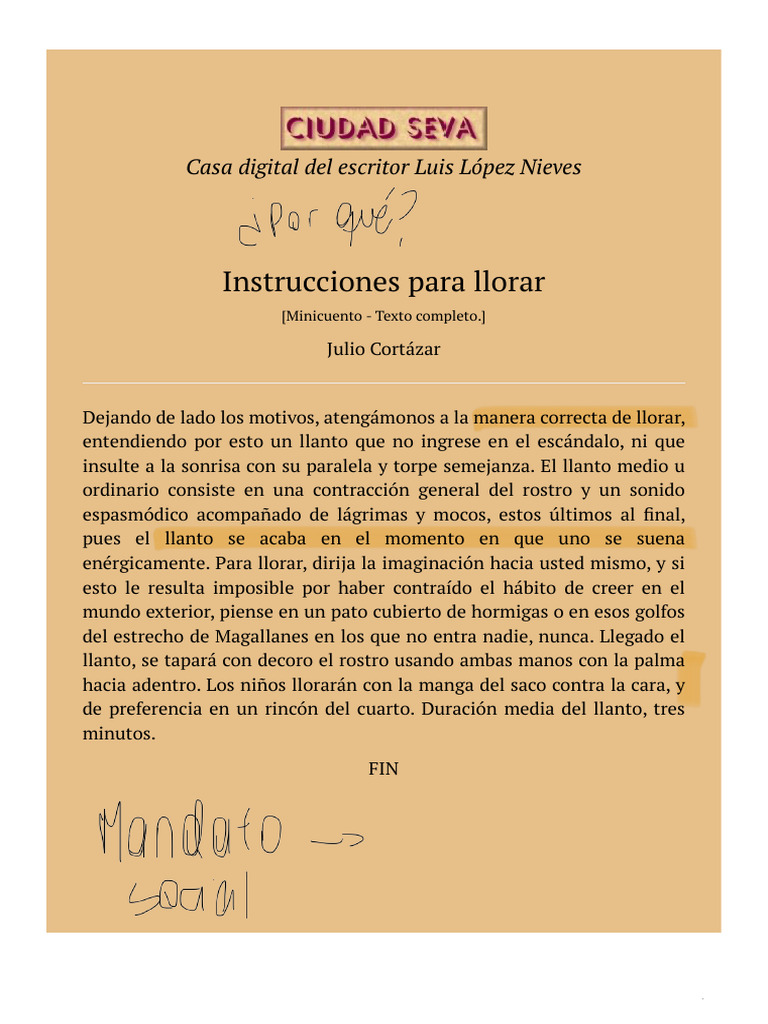 Instrucciones para Llorar - Julio Cortázar - Ciudad Seva - Luis López ...